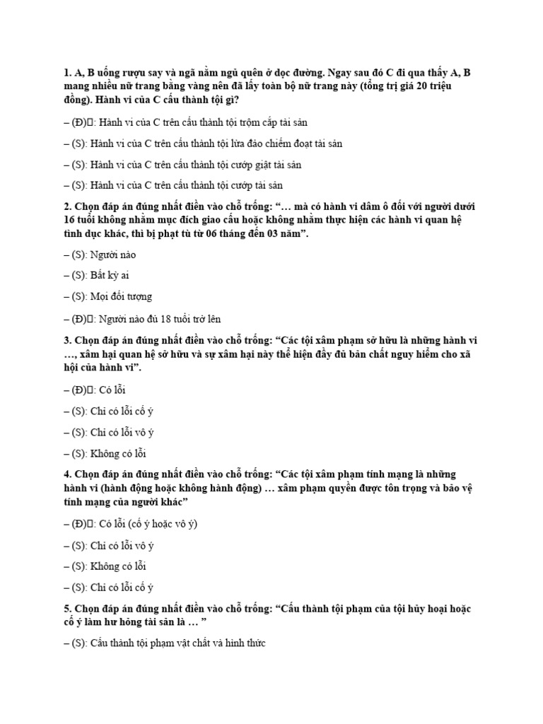 Đáp Án Luật Hình Sự 2 SL03 | PDF