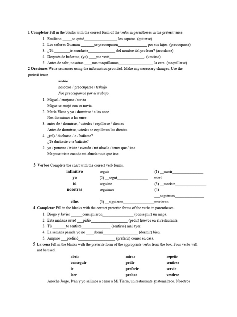 Ejercicios de Verbos en Pretérito | PDF