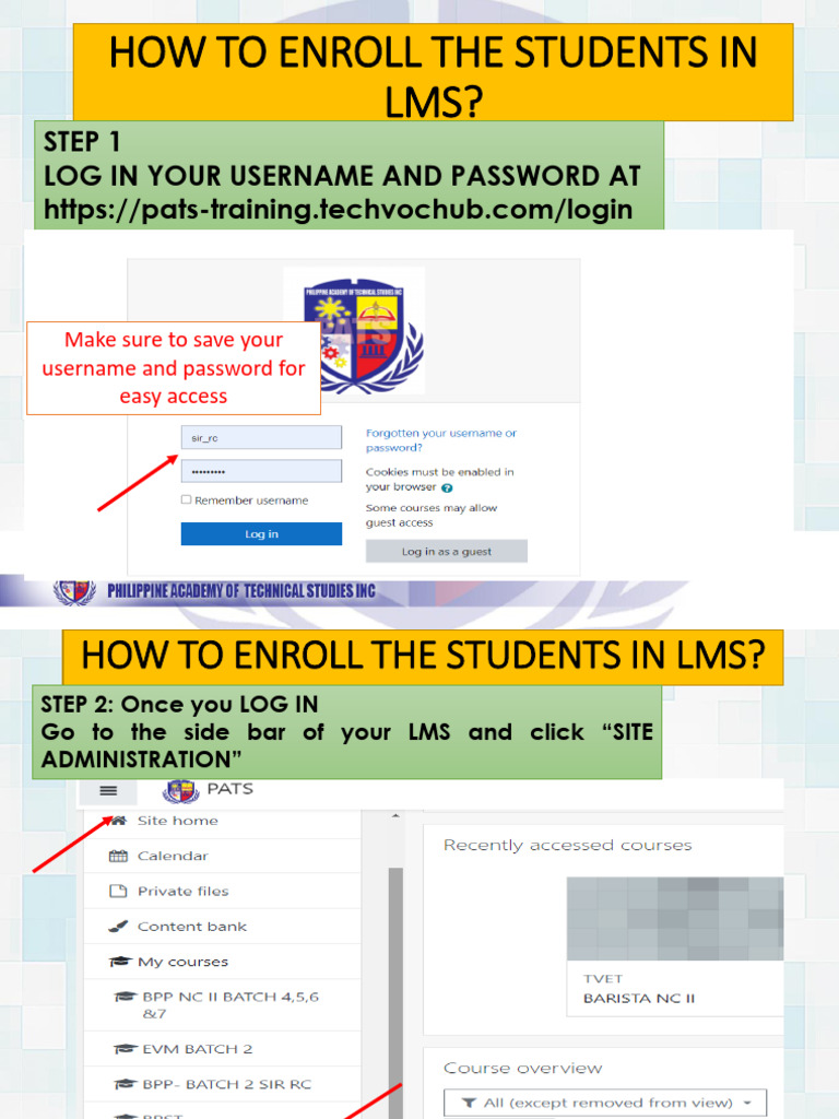 LMS Enrollment Guide for Admins | PDF | User (Computing) | Password