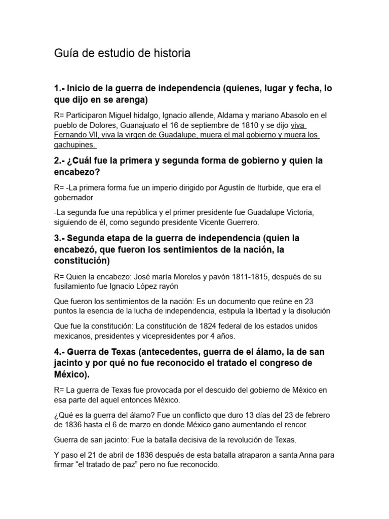Guía de Estudio de Historia | PDF | Revolución de Texas | Militares de ...