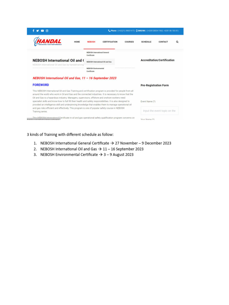 NEBOSH - 3 Kinds of Training With Different Schedule As Follow | PDF ...
