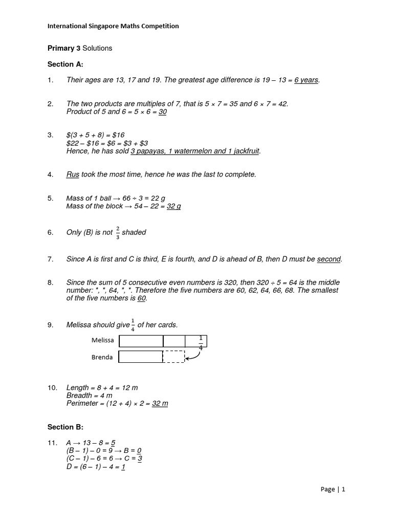 ISMC Exemplar Primary 3 Solutions | PDF