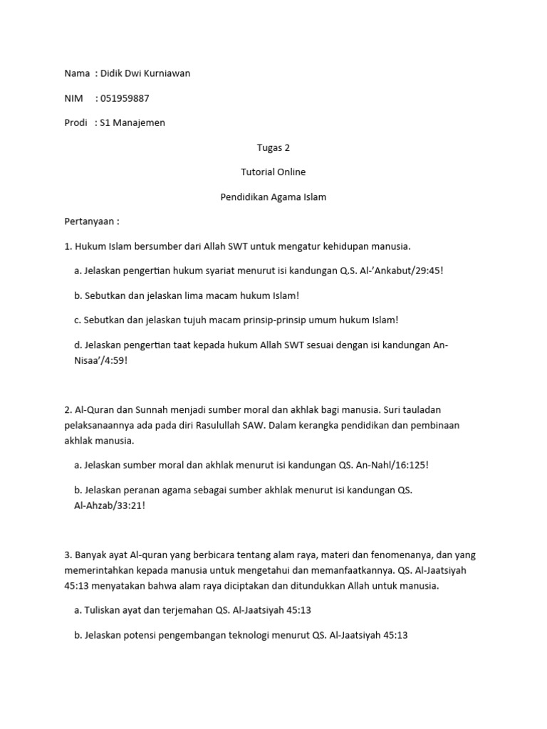 Tugas 2 PAI 2 | PDF | Agama & Spiritualitas