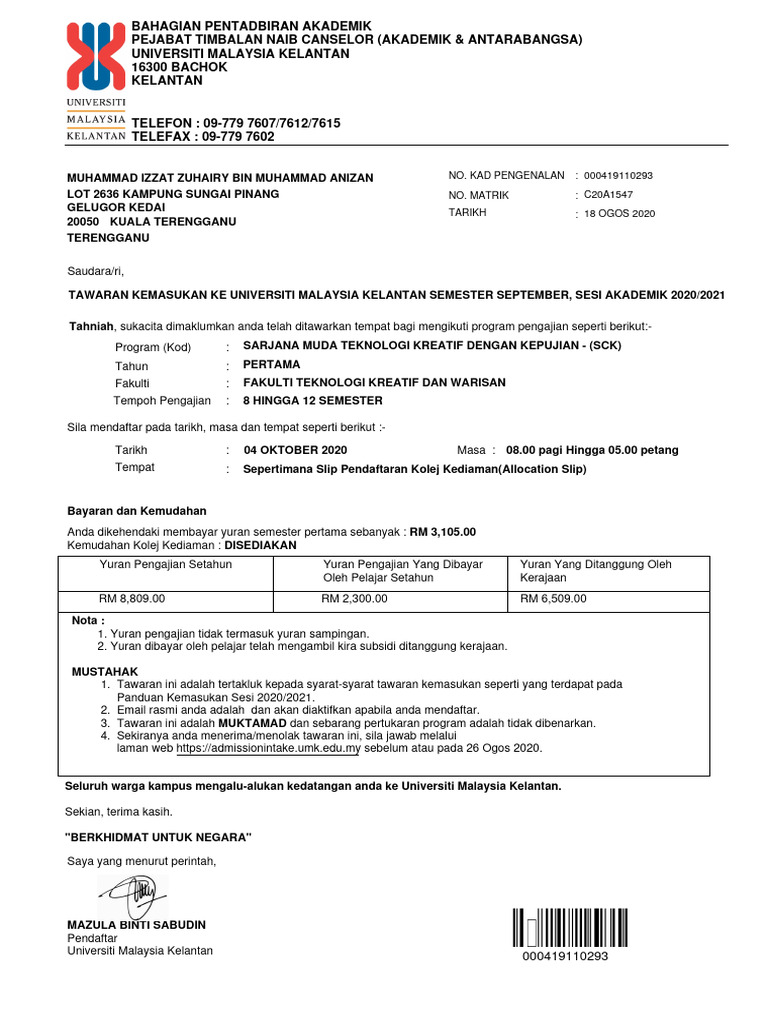 Surat Tawaran UMK | PDF