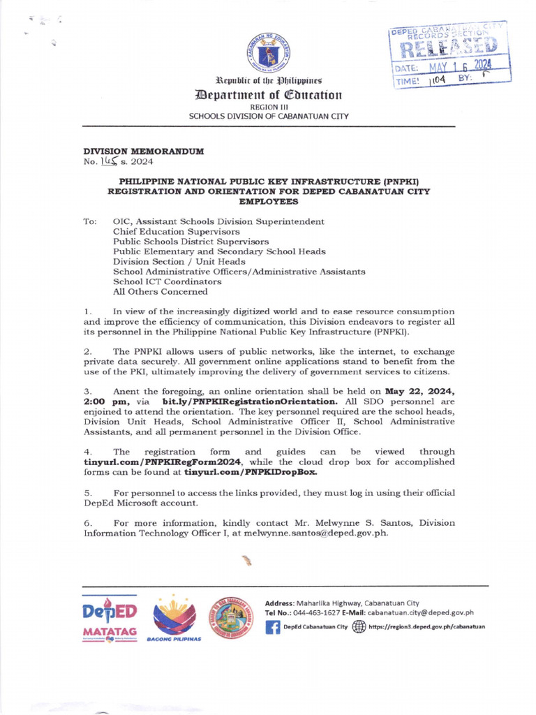 DM No. 165, S. 2024 - PHILIPPINE NATIONAL PUBLIC KEY INFRASTRACTURE ...