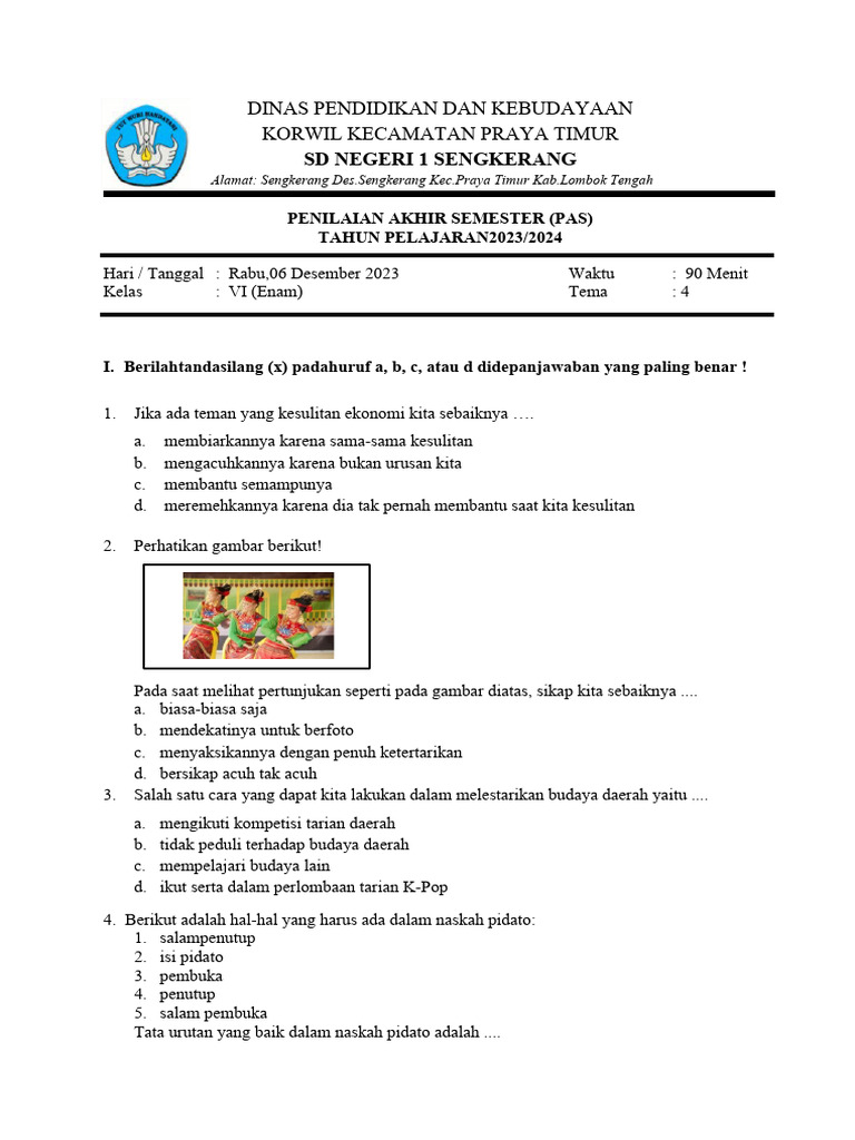 Soal Pas Kelas 6 Tema 4 | PDF