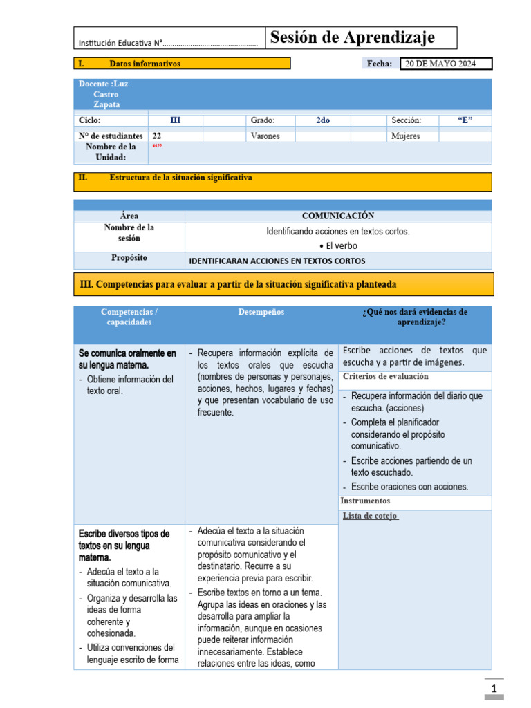 2° - ACT - 08 - MAYO - N°1 - COMU Verbo | PDF | Evaluación | Aprendizaje