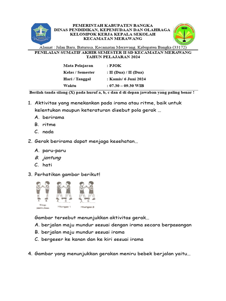 Soal Sas Pjok Kelas Ii Genap | PDF | Olahraga & Rekreasi | Seni & Disiplin Bahasa