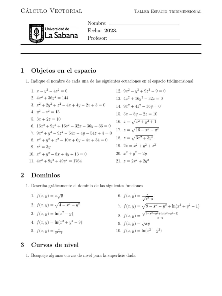 Superficies Cuadrã¡ticas, Dominios, Curvas de Nivel | PDF | Geometría | Matemáticas