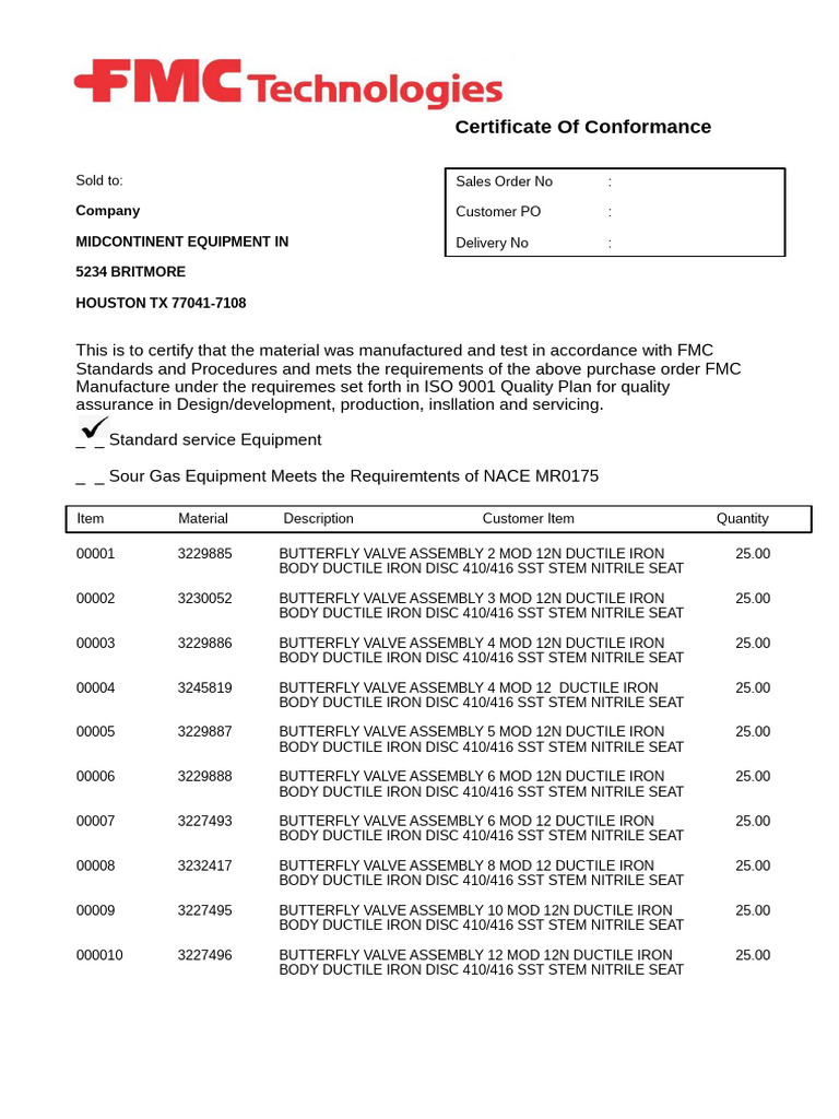 Coc FMC Valve | PDF | Valve | Gas Technologies