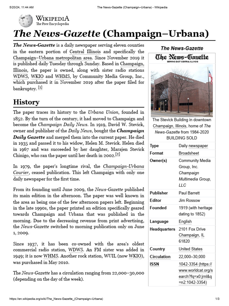 The News-Gazette (Champaign-Urbana) : History | PDF | Periodicals ...
