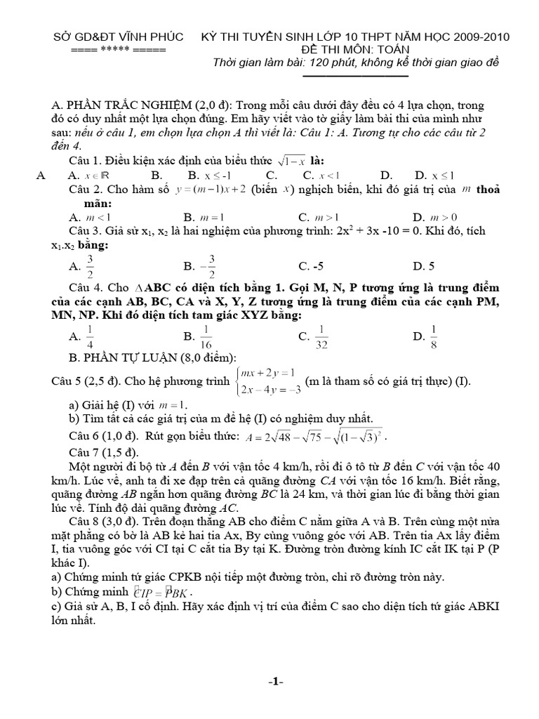 Tuyen Tap de Thi Vao Lop 10 Tinh Vinh Phuc Tu 2010 Den Nay 202202320 | PDF