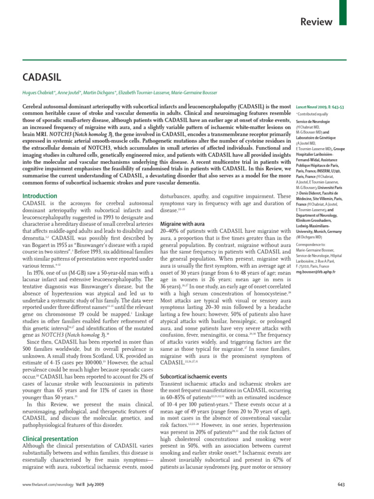 Chabriat 2009 | PDF | Epidermal Growth Factor Receptor | Migraine