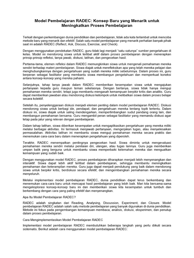 Model Pembelajaran RADEC | PDF | Karier & Perkembangan | Pengembangan Diri
