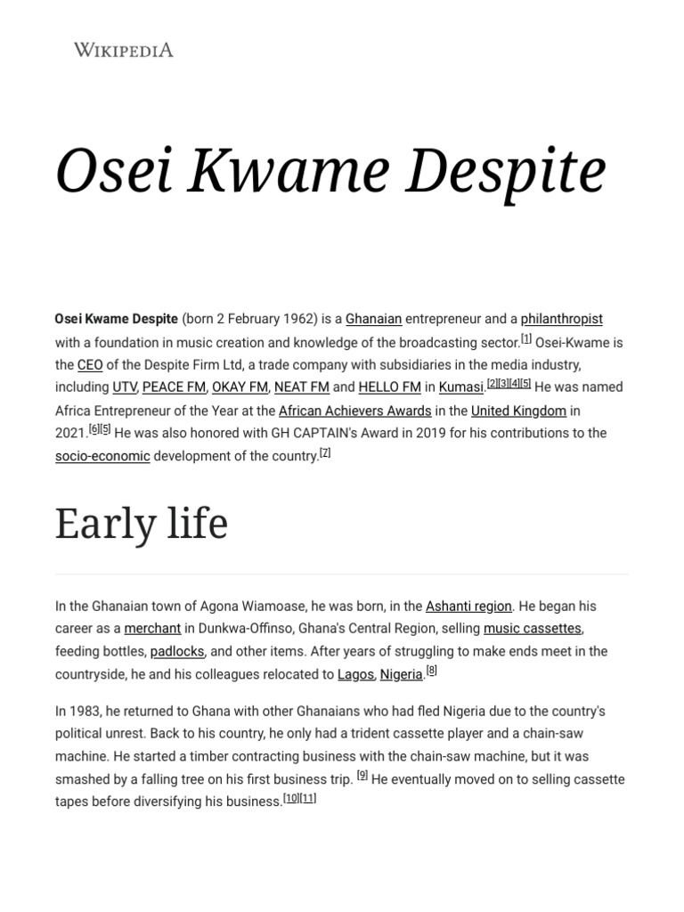Osei Kwame Despite: Biography & Achievements | PDF | Ghana