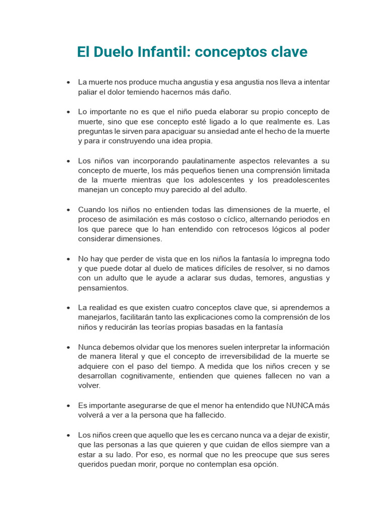 Cómo abordar el duelo infantil | PDF | Las emociones | Dolor