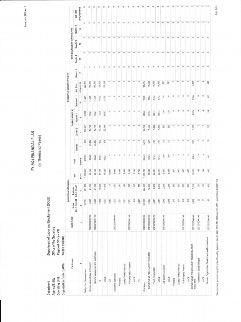 BED 1 Financial Plan FY 2024 | PDF