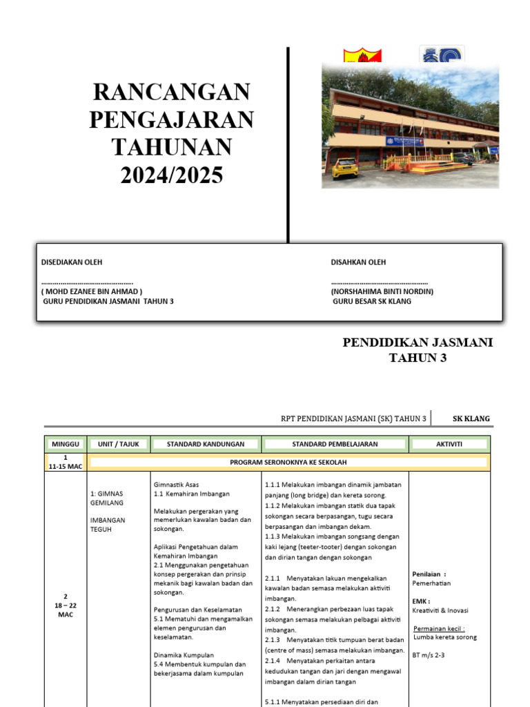 RPT Pendidikan Jasmani Tahun 3 | PDF