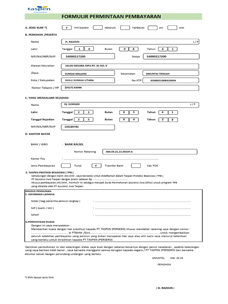 1 Formulir Permintaan Pembayaran | PDF