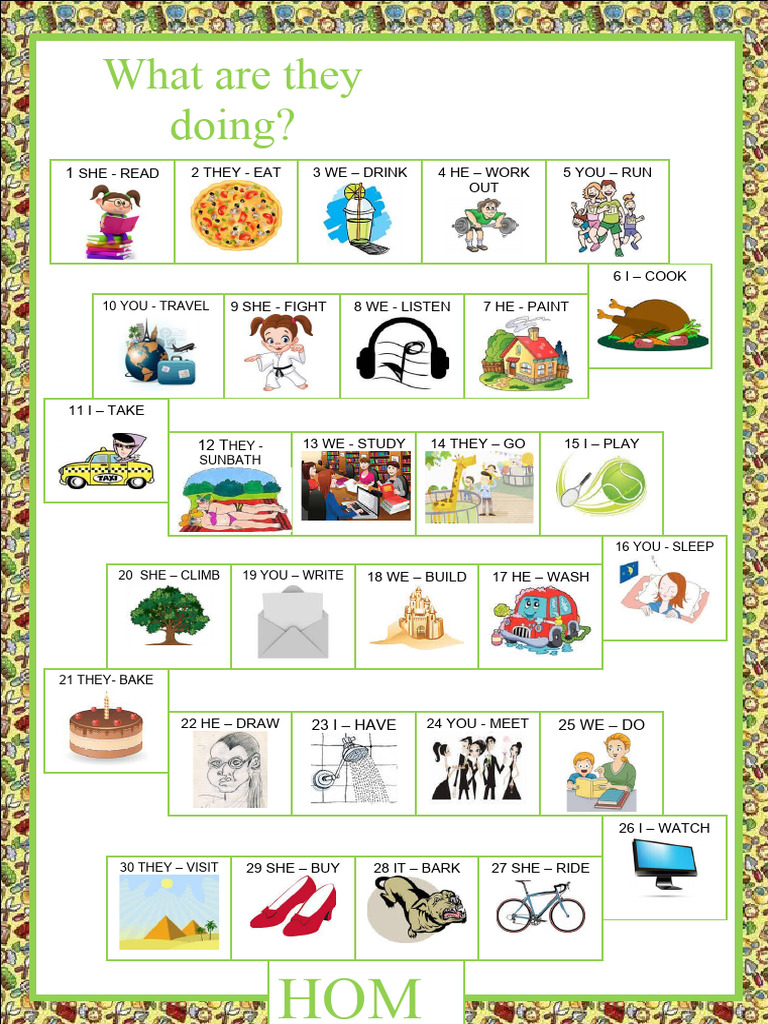 ESL Board Game: Action Verbs Activity | PDF