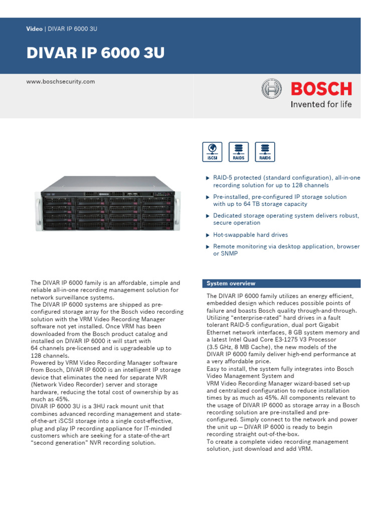 Bosch DIP-61F0-00N Specsheet | PDF | Hard Disk Drive | Computer Data Storage