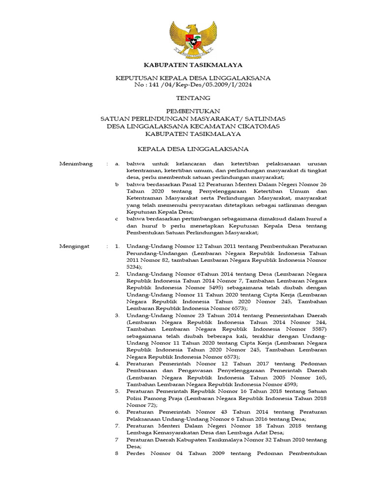 SK Linmas Desa 2024 | PDF