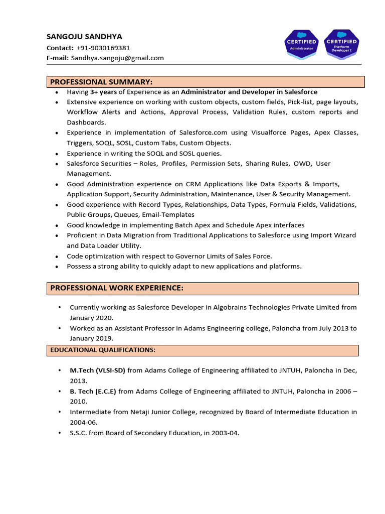 Sandhya Resume New | PDF | World Wide Web | Internet & Web