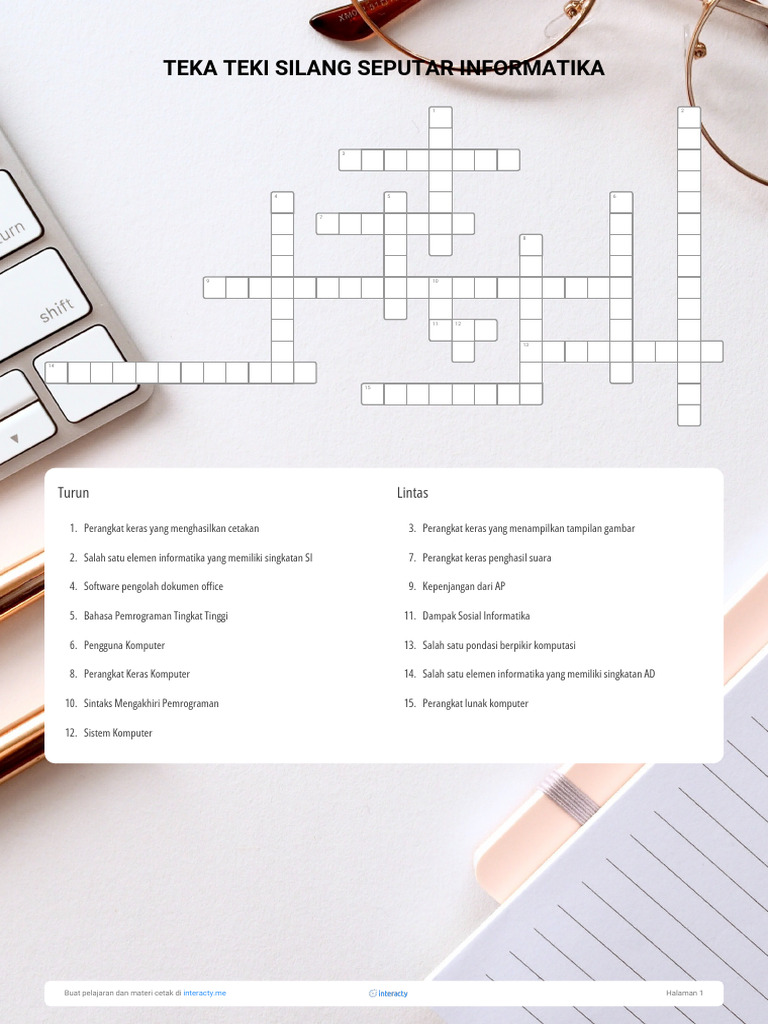 Kuis Teka Teki Silang Informatika Kelas X Ipa 1 Dan 2 | PDF