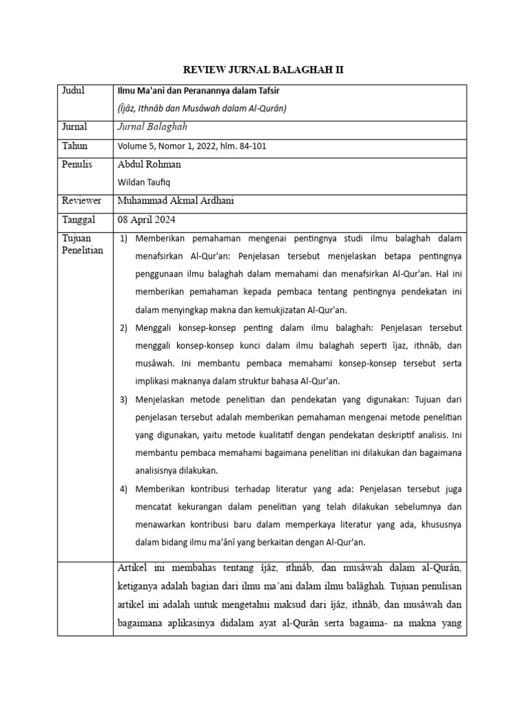 REVIEW JURNAL Ibu Uts Balaghah II | PDF