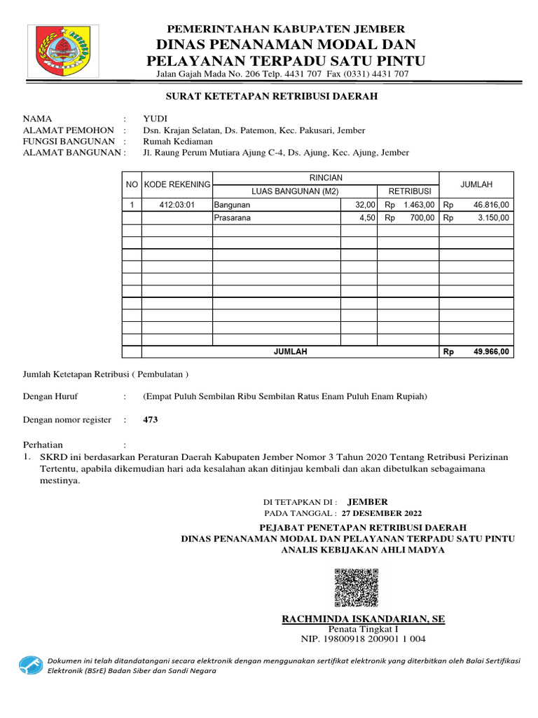 SKRD 473 PERORANGAN YUDI BARU 2022 Signed | PDF