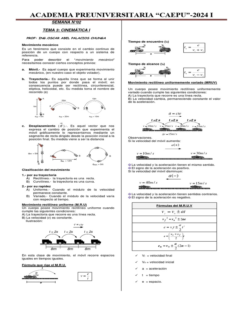 Tema 3 - Cinemática - Mru y Mruv-Caepu 2024 I | Descargar gratis PDF | Velocidad | Cinemática