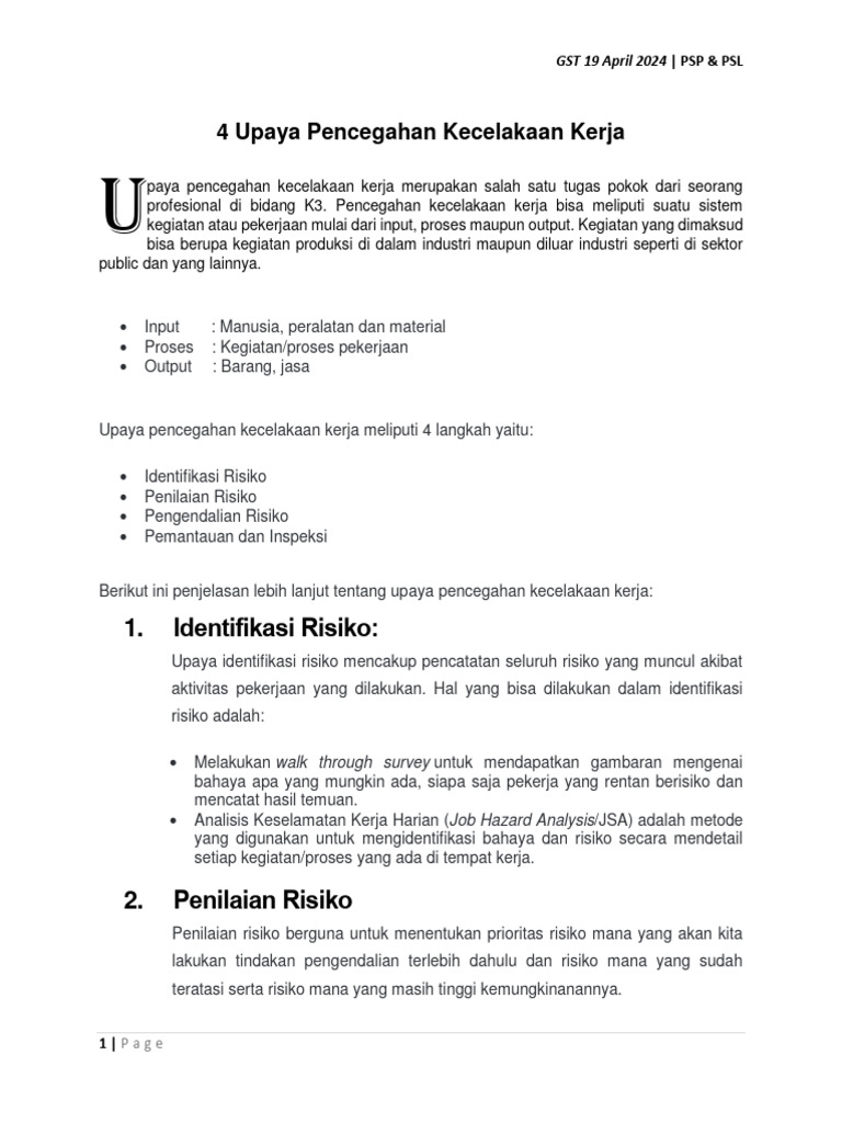 4 Upaya Pencegahan Kecelakaan Kerja | PDF