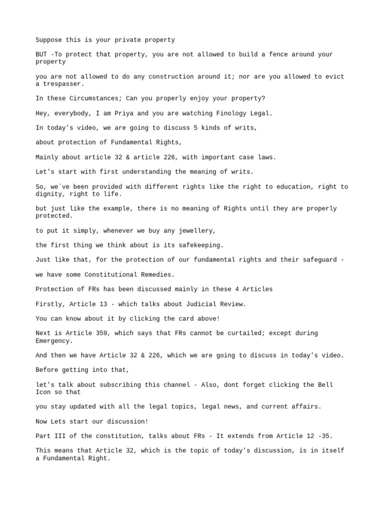 (English) 5 Types of Writs - Constitutional Remedies - Article 32 and ...