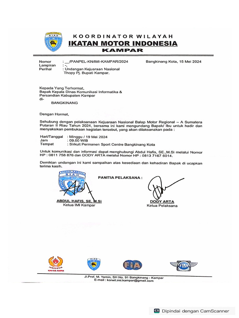 Undangan Kejuaraan Nasional Thopy Pj. Bupati Kampar | PDF