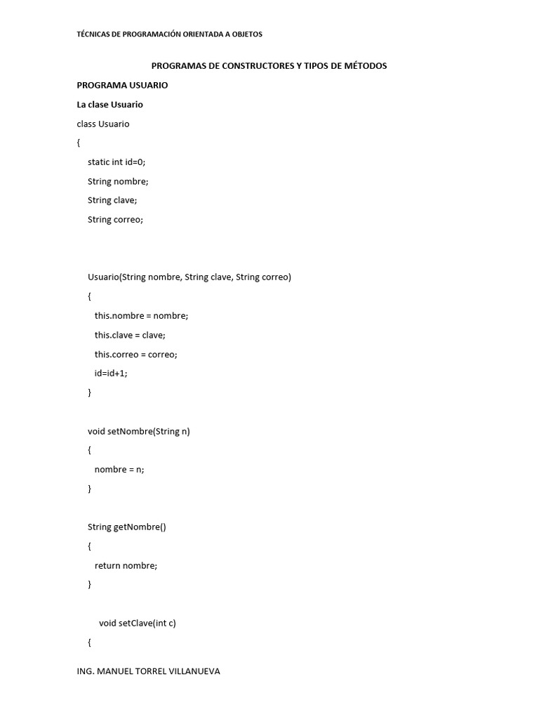 Programas de Constructores y Tipos de Métodos | PDF | Programación de ...
