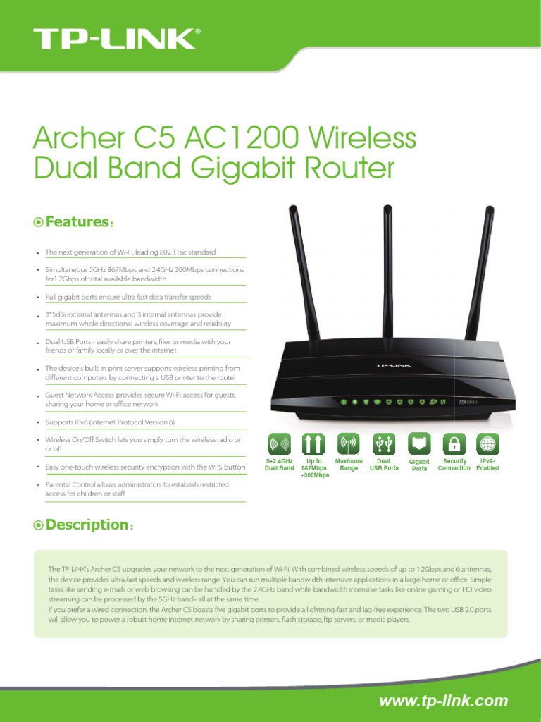 TPLINK Archer C5 V1 Datasheet | PDF | Wi Fi | Computer Network