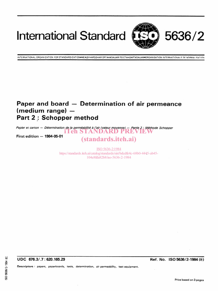 ISO-5636-2-1984 đo độ thấm khí schopper | PDF | Pascal (Unit) | Pressure