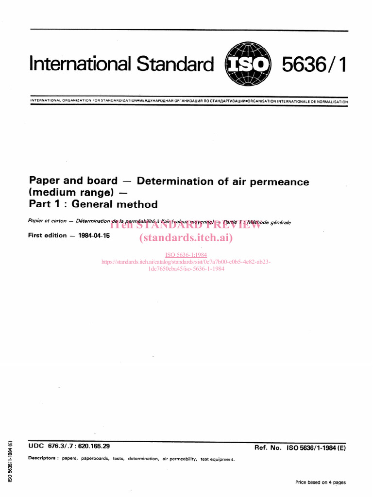 Iso 5636 1 1984 | PDF | International Organization For Standardization | Pascal (Unit)
