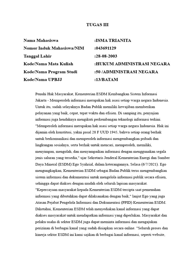 TUGAS III Isma Hukum Administrasi Negara | PDF | Ilmu Sosial