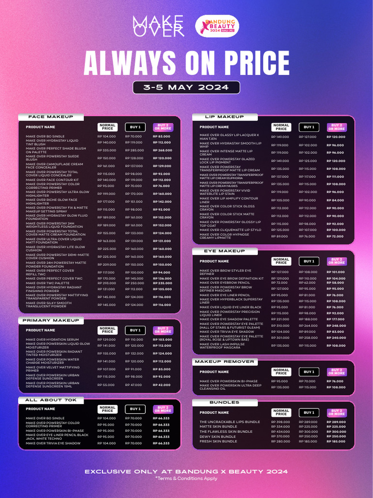 Make Over Pricelist BXB 2024 | PDF | Cosmetics | Eyebrow