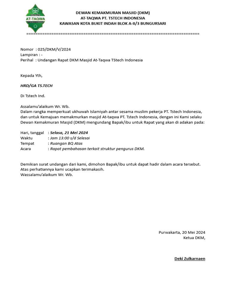 025 Undangan Rapat DKM | PDF