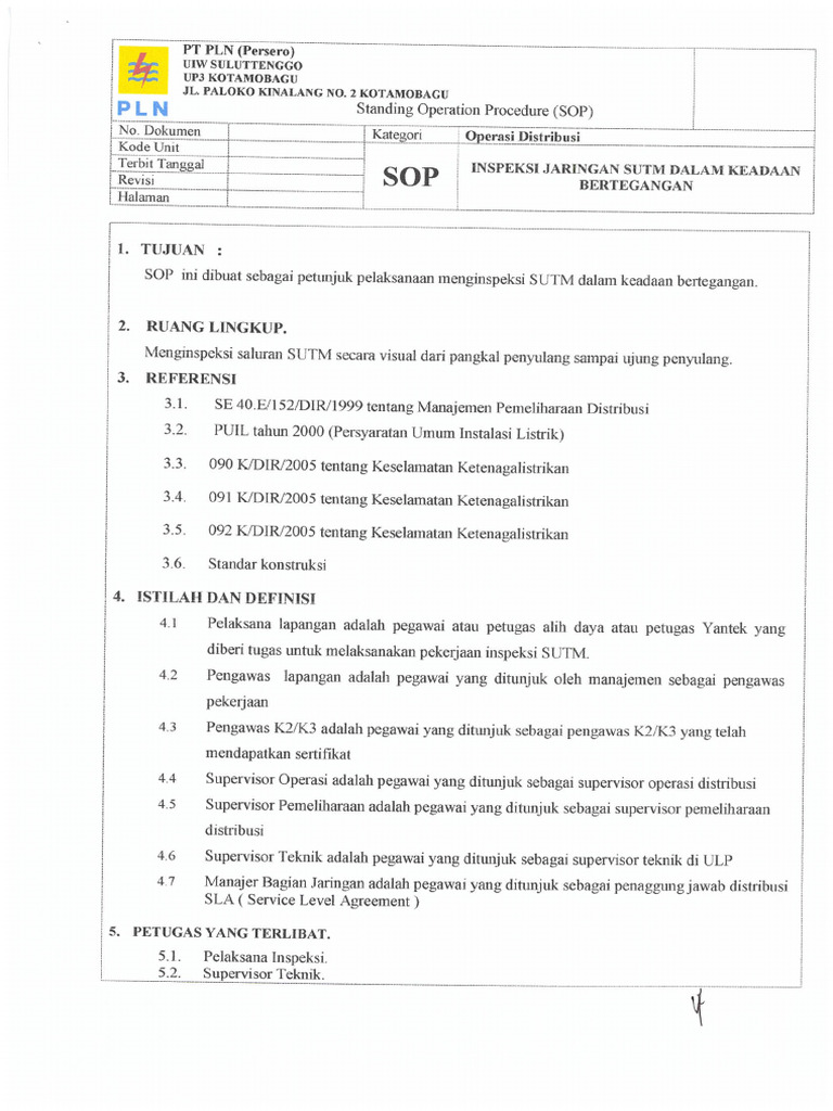 Sop Inspeksi Jar Sutm Dalam Keadaan Bertegangan | PDF