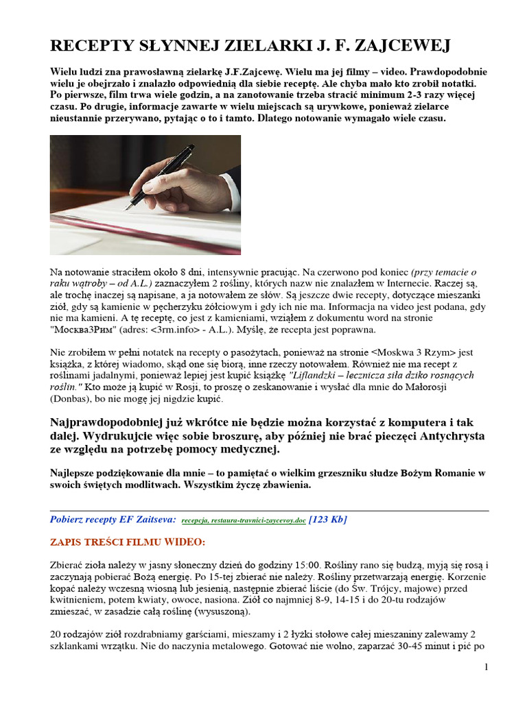 Recepty Słynnej Zielarki J. F. Zajcewej | PDF
