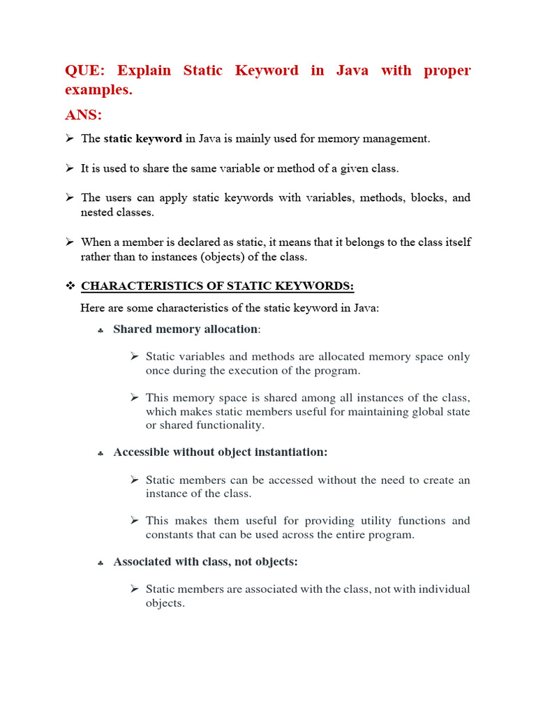 09 Static Keyword In Java Pdf Method Computer Programming Class