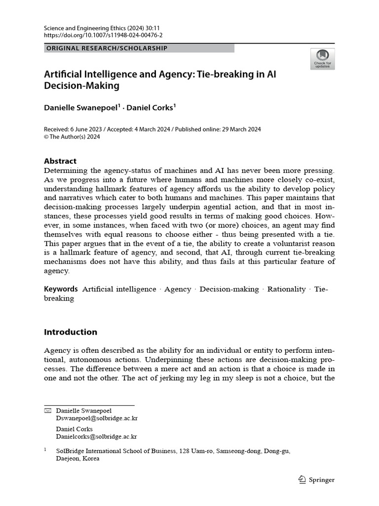 Artificial Intelligence and Agency: Tie-Breaking in AI Decision-Making | PDF | Artificial ...