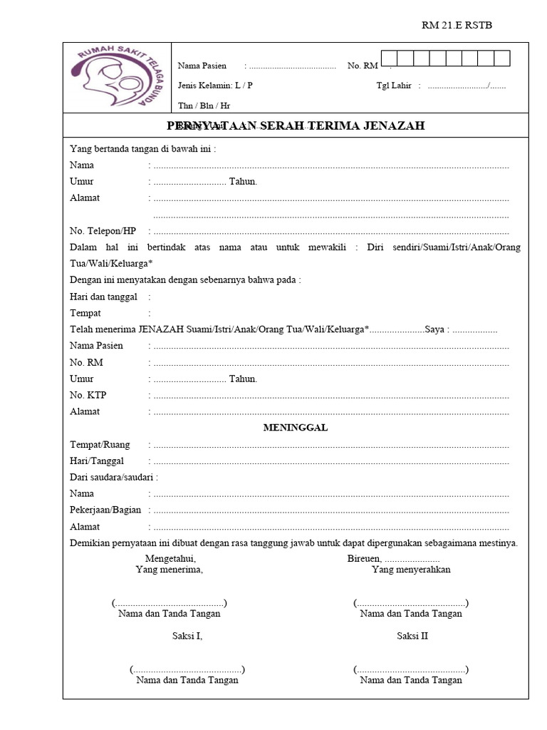 Pernyataan Serah Terima Jenazah | PDF | Hukum