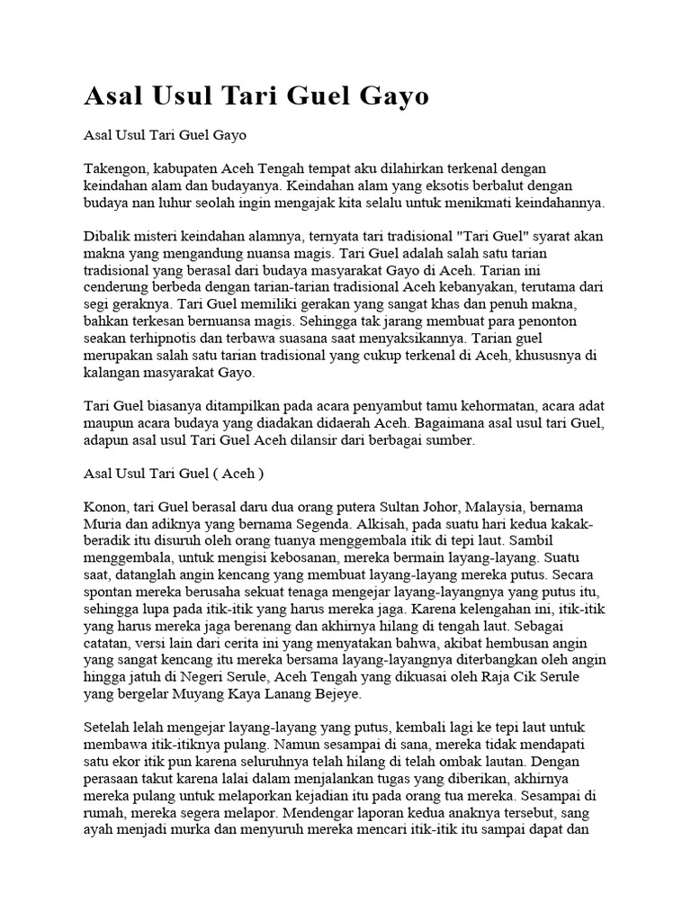 Asal Usul Tari Guel Gayo | PDF | Ilmu Sosial | Sejarah