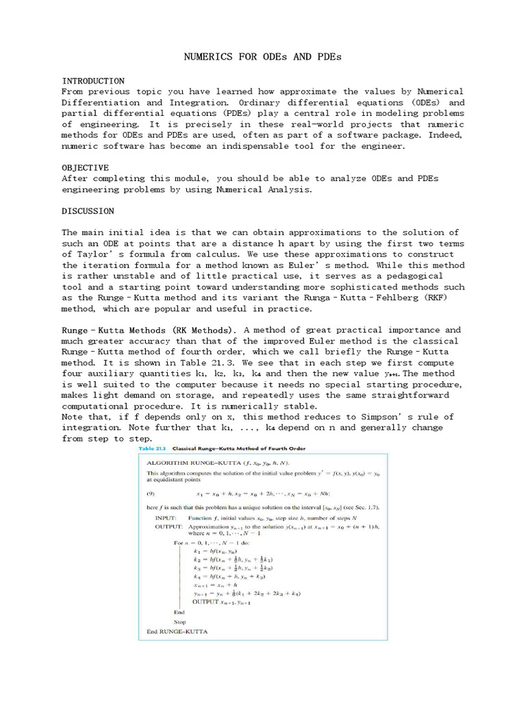 Numerical Methods for ODEs and PDEs | PDF | Partial Differential Equation | Applied And ...