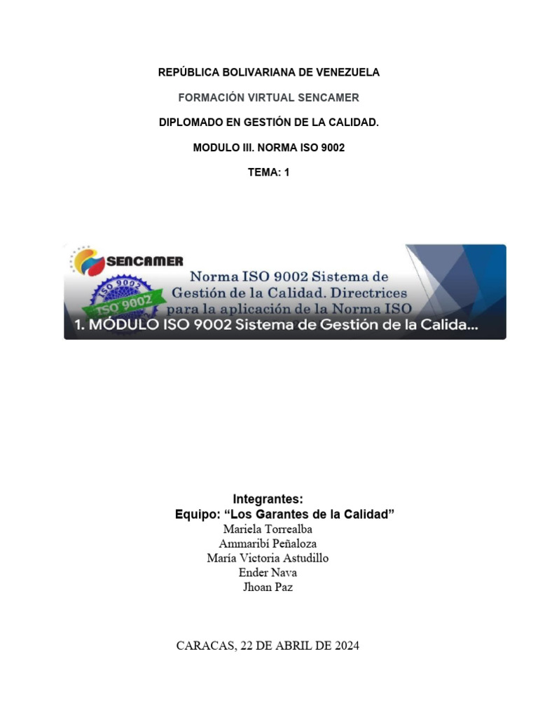 MODULO III. NORMA ISO 9002 TEMA 1 | PDF | Business | Calidad (comercial)