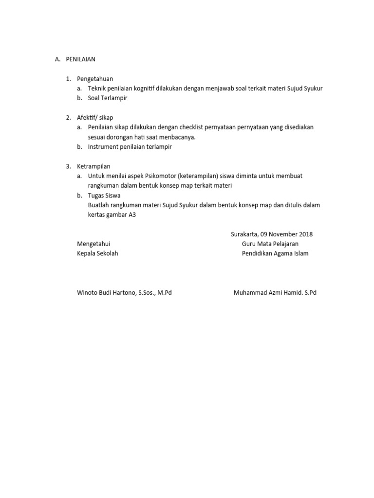 Penilaian Sujud Syukur: Pengetahuan, Sikap, Keterampilan | PDF | Karier ...